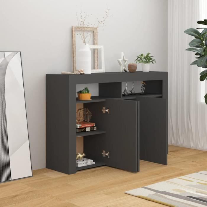 JIM - MEUBLE ENFILADE - Buffet avec lumières LED Gris 115,5x30x75 cm ...