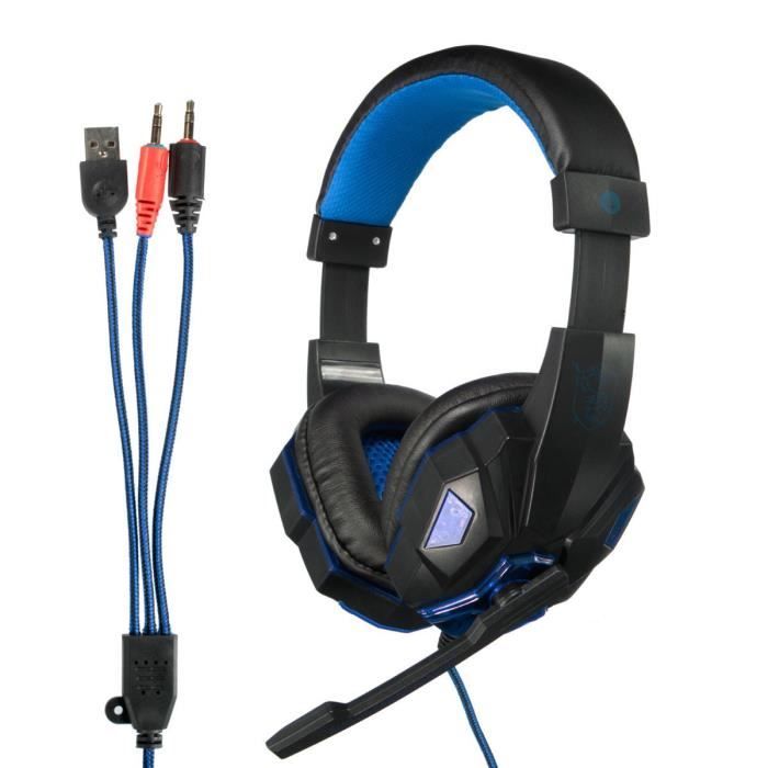 USB+3.5mm LED Stéréo Casque Ecouteur Jeux Réglable Filaire Mic Pr PC ...