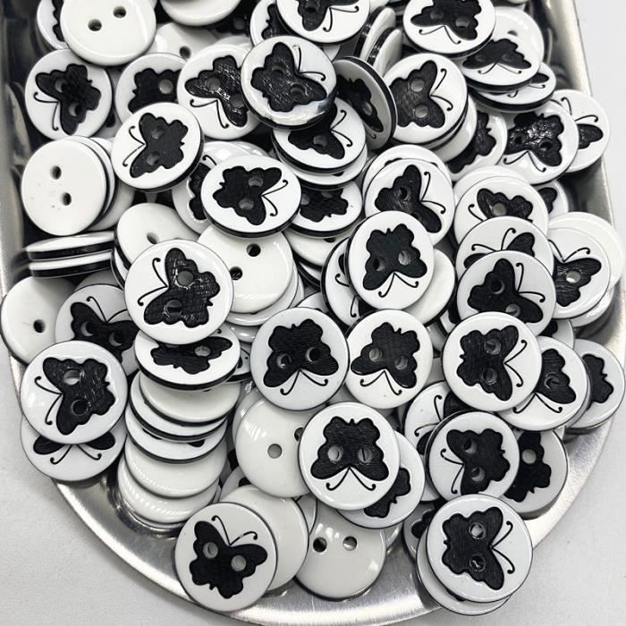 BOUTON - ZIP,45--Nouveau bouton rond acrylique à deux yeux, noir rouge ...