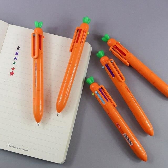 STYLO,1 pen 6colors--Stylo à bille coloré carotte mignon, 6 couleurs en ...