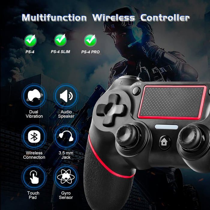 Manette Sans Fil Pour Ps-4, Manette De Jeu Pour Ps4/Pro/Slim/Pc, Avec ...