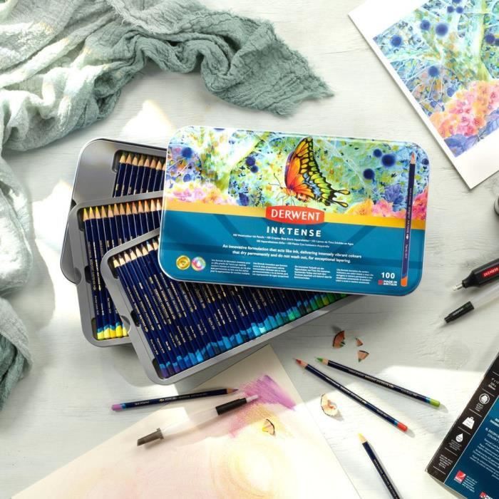 Crayons à encre aquarellables - INKTENSE - 100 crayons - Pigments ...