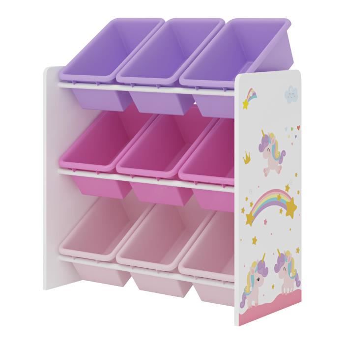 Étagère de rangement Muxía pour enfant avec 9 bacs ouverts blanc violet ...