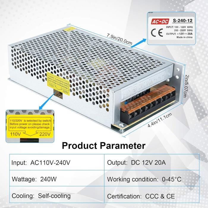 Schiuma Alimentation À Découpage 12V 20A Transformateur Led 240W ...