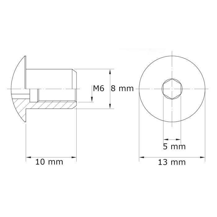 Écrou De Douille Avec Douille Hexagonale À Tête Cylindrique M6 X 13 X ...