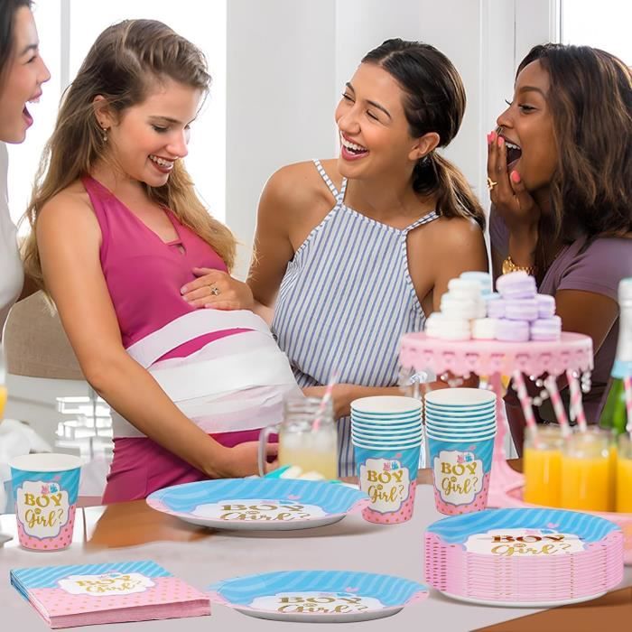 Bleu Et Rose Gender Reveal Vaisselle, 96Pcs Baby Shower Assiette Kit ...