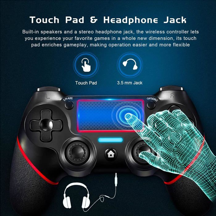 Manette Sans Fil Pour Ps-4, Manette De Jeu Pour Ps4/Pro/Slim/Pc, Avec ...
