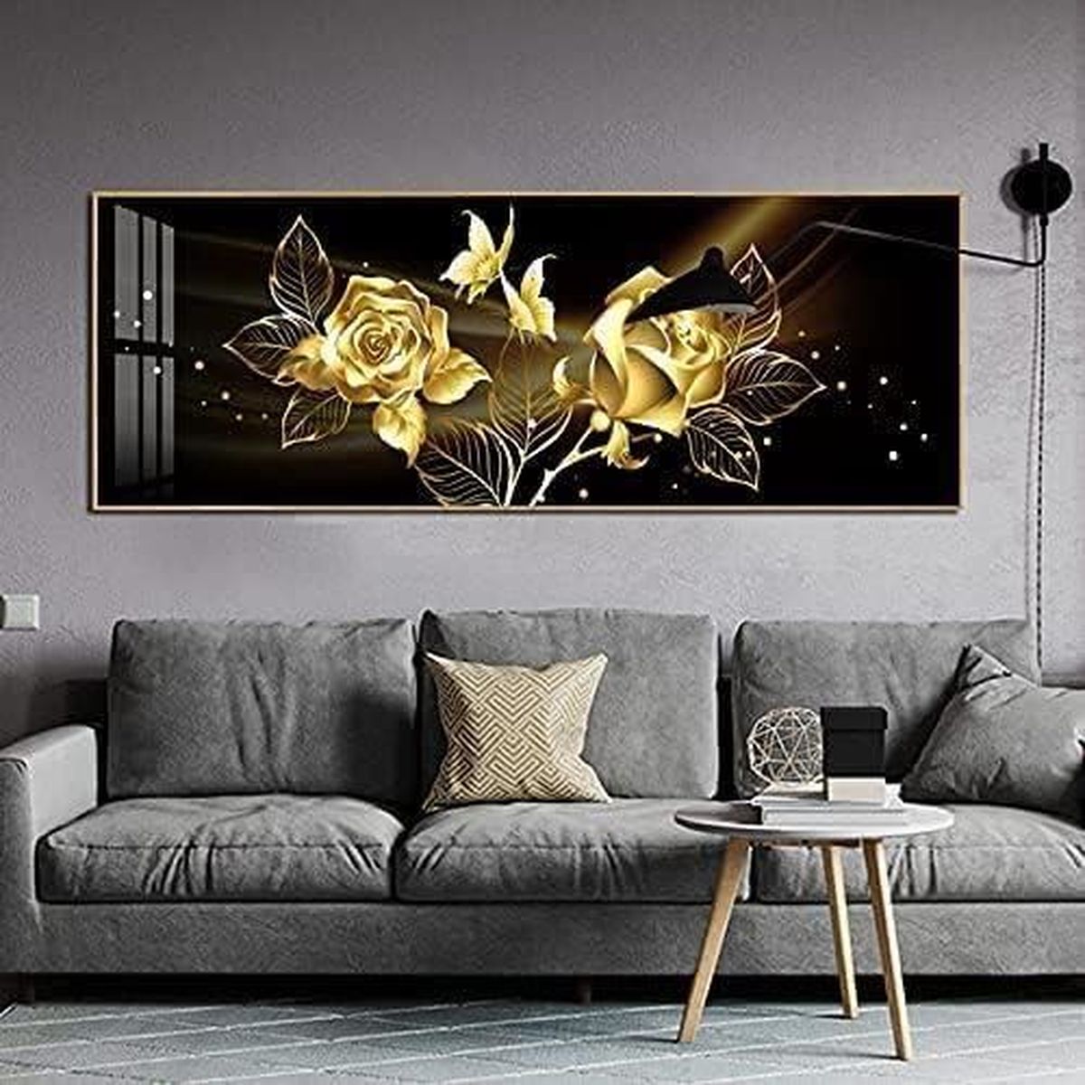 Rose Fleur Murale Art Papillon Image Horizontale Abstraite Noir Doré ...