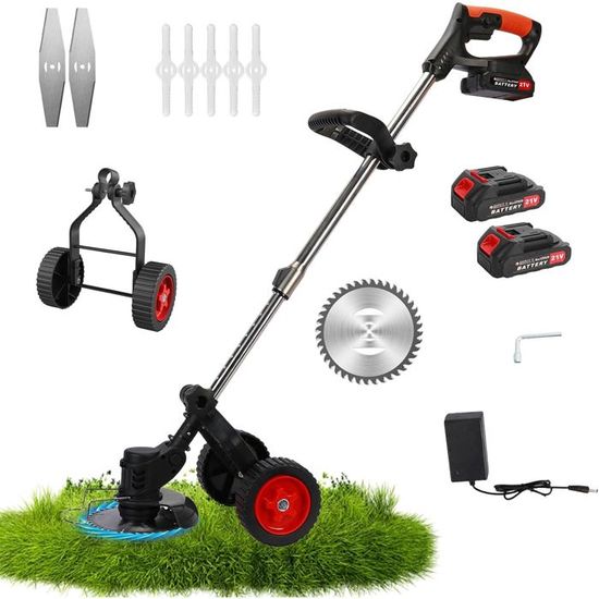 Debroussailleuse Electrique sans Fil, 21V Coupe Bordure sans Fil avec 2 Batteries 2.0Ah et ...