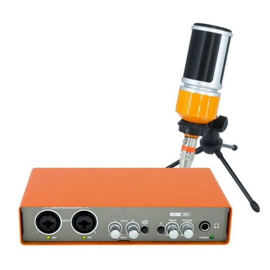 Orange-Microphone professionnel avec interface audio, carte son ...