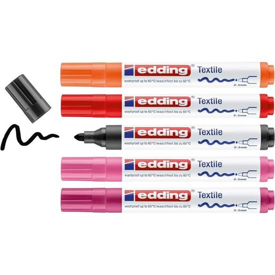 4500 Marqueur pour textiles - noir, 2x rouge, orange, rose - 5 pièces ...