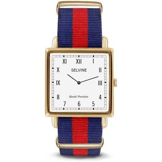Montre Femme Cadran 28 Mm En Alliage Blanc Et Bracelet Bleu Et Rouge En ...