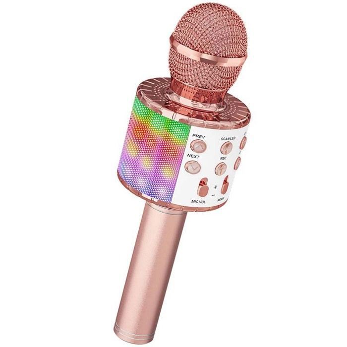 Microphone karaoké sans fil, microphone karaoké pour enfants avec lumière LED dansante ...