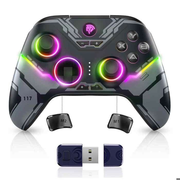 Manette sans fil gaming RGB, joystick Hall précis, gâchettes rapides ...