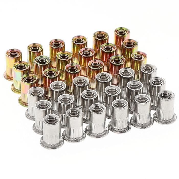 100 Pièces Écrou à Rivet Fileté à Tête Plate, M6 Écrous à Riveter ...