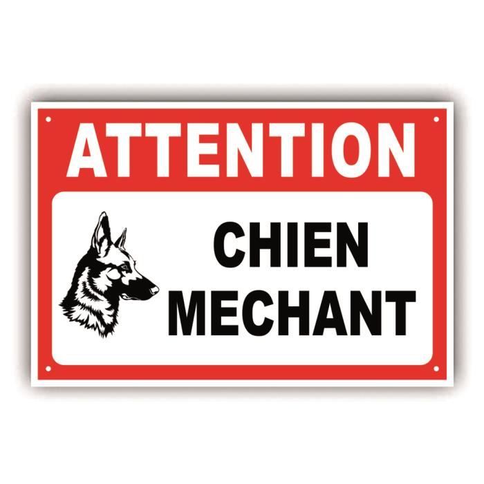 PANNEAU ATTENTION CHIEN MECHANT - 300 x 200 mm en PVC + 4 trous pour ...