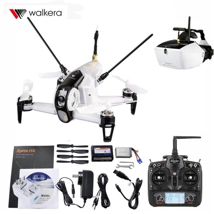 Drone de course GETEK Rodeo 150 avec caméra intégrée 600TVL et télécommande Devo 7 (blanc ...