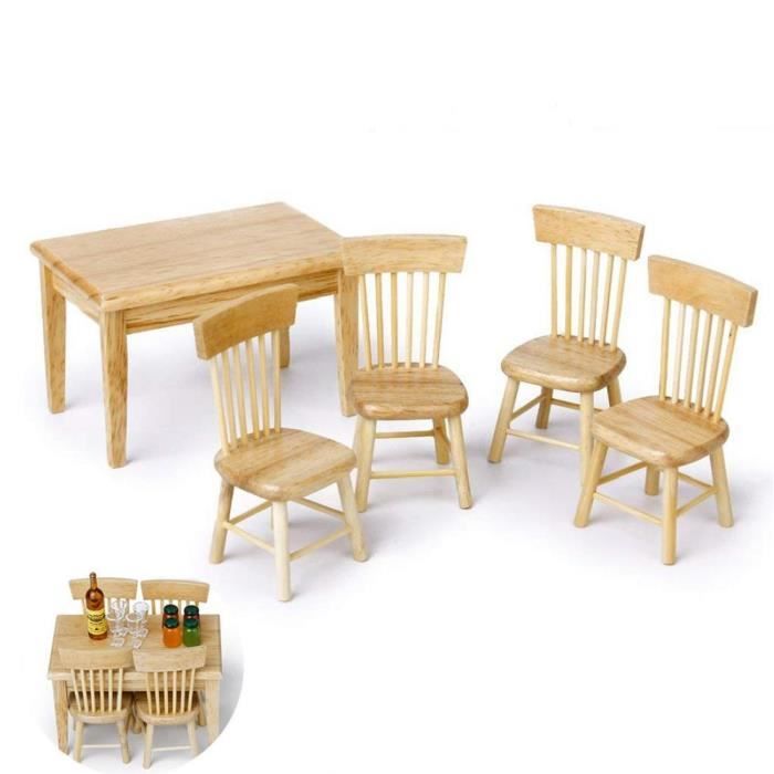 5pcs Miniature Table à manger Chaise Meubles en bois Set pour 1:12 ...