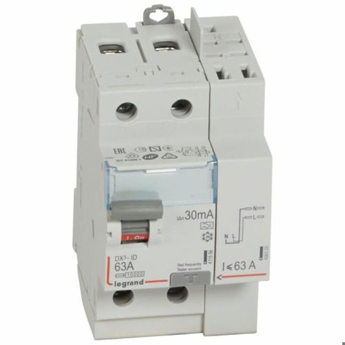 Interrupteur différentiel DX³-ID arrivée haute et départ bas à vis 2P 230V 63A type AC 30mA ...