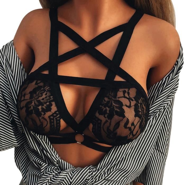 Femmes Sexy Bandage Dentelle Bralette Bustier Crop Top Sheer Soutien