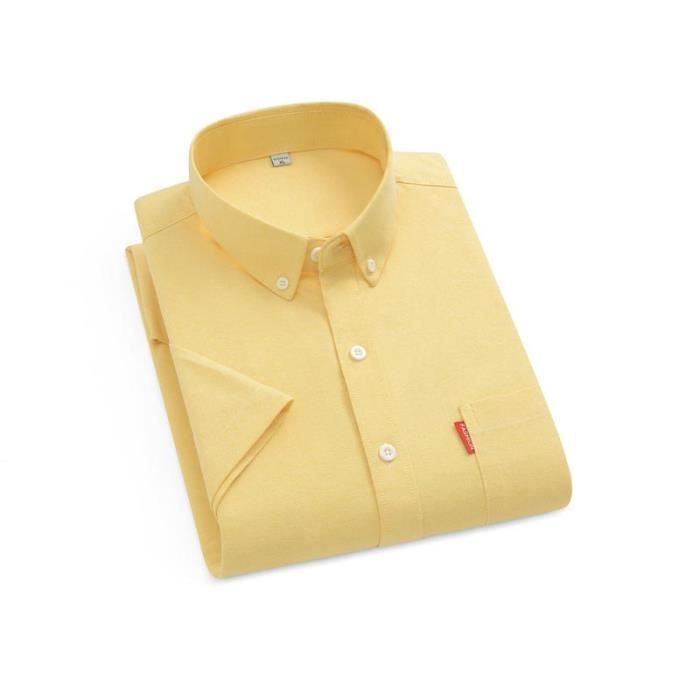 Chemise Homme Oxford Manches Courtes en Coton - INSFITY - Jaune - Coupe ...