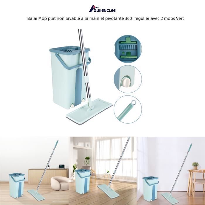 QUIIENCLEE Balai Mop plat non lavable à la main et pivotante 360 ...