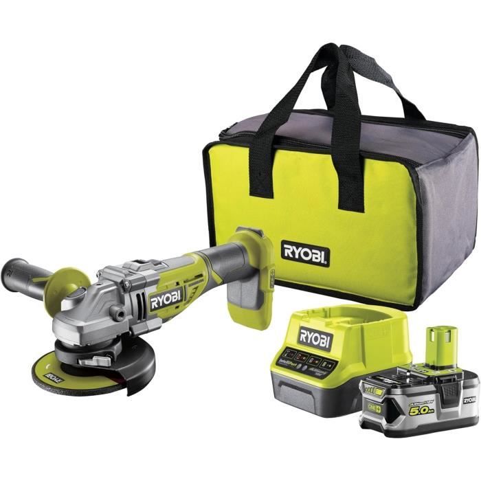 RYOBI Meuleuse d'angle BRUSHLESS 18V 125 mm - 11 000 trmin - 1 batterie lithium 5,0 Ah ...