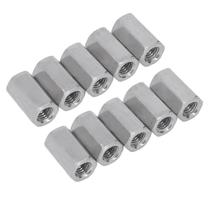 Tbest Écrou d'accouplement hexagonal 10 pièces écrou d'accouplement 304 acier inoxydable tige ...