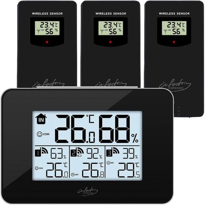 Station Météo Sans Fil Avec 3 Capteurs Sans Fil Pour L'Intérieur Et L'Extérieur, Écran Lcd[H365 ...