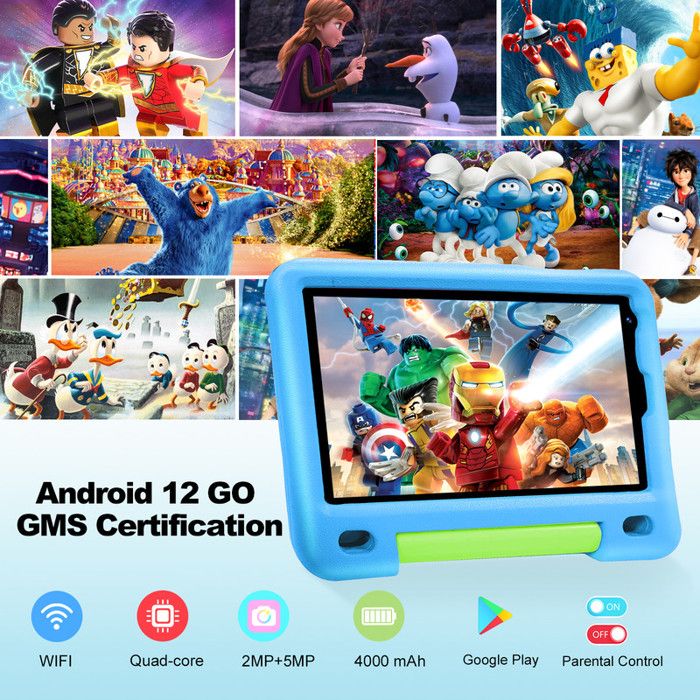 Tablette enfants - 8 Pouces - Android 12 - 4Go RAM - 128Go Stockage ...