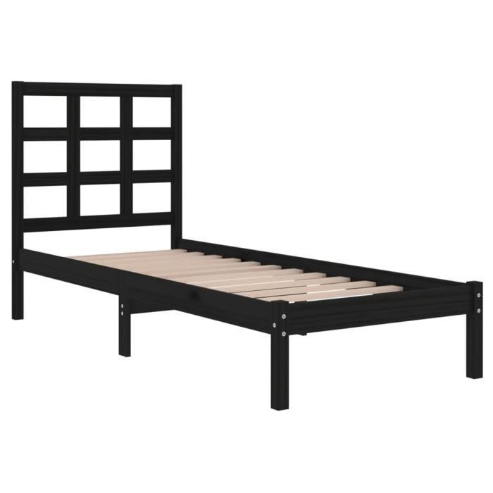 Cadre de lit - GAROSA - Noir - Bois massif - 90x190 cm - 1 place ...