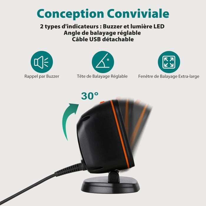 Scanner de Code-Barres - YOKULI - 1D 2D - USB - Omnidirectionnel ...