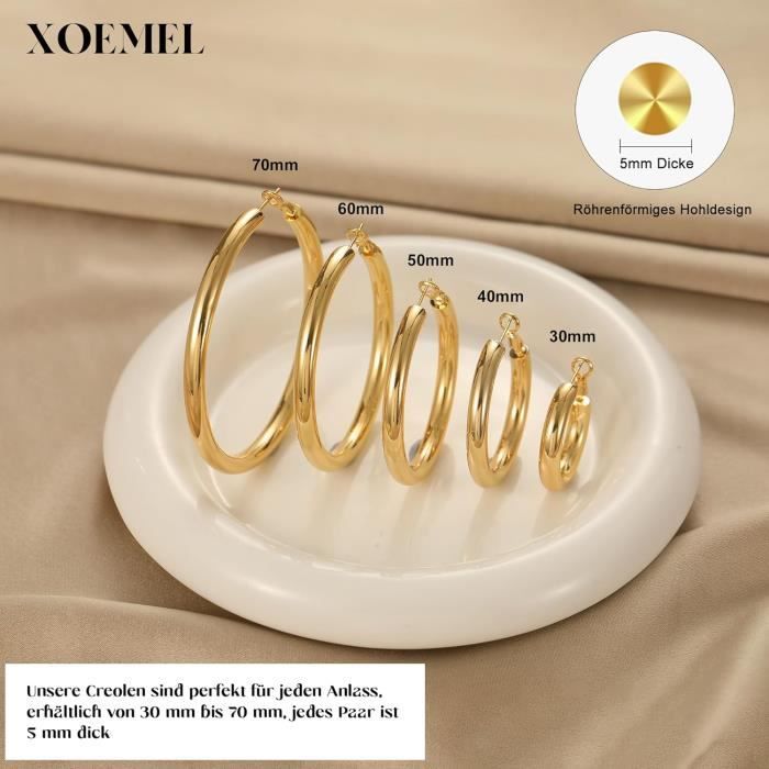 Boucles D'Oreilles En Argent Pour Femme 5Mm Épaisses Or Créoles S925 Sterling Argent Grande ...