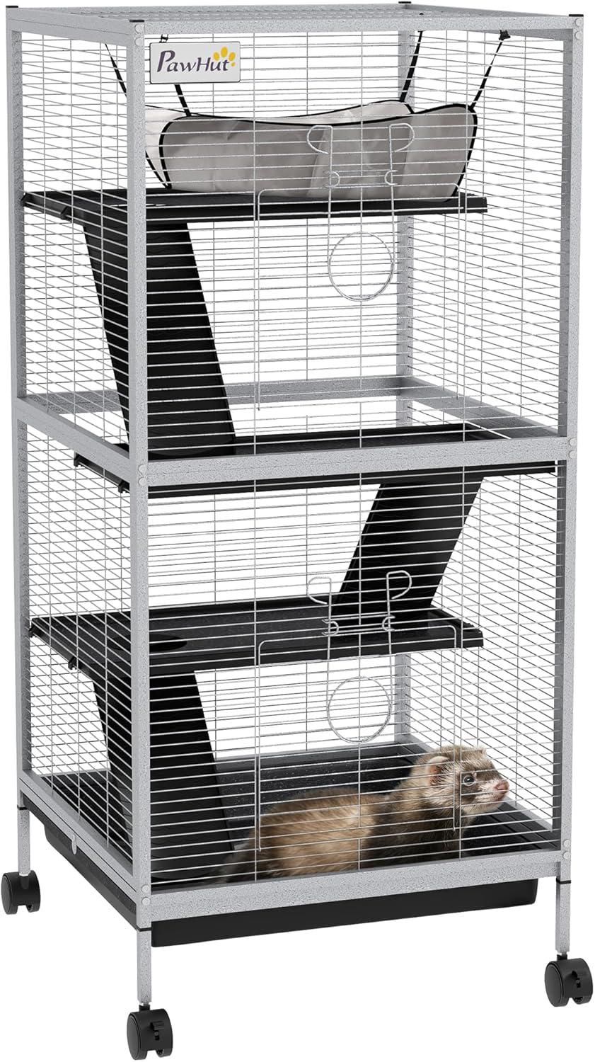 PawHut Cage pour Petits Animaux Portable à 4 Niveaux Cage Chinchilla ...