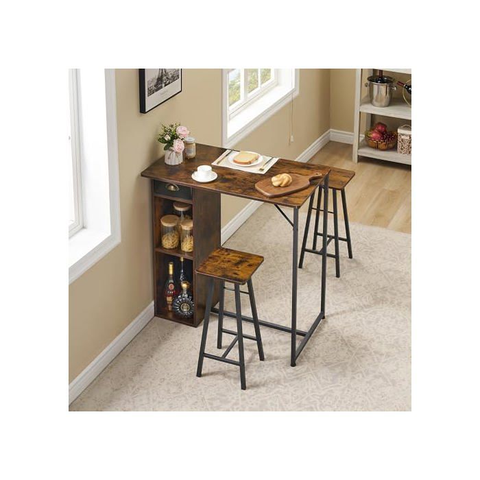 Table de bar, avec tabourets de bar, en bois, avec 2 chaises, table ...