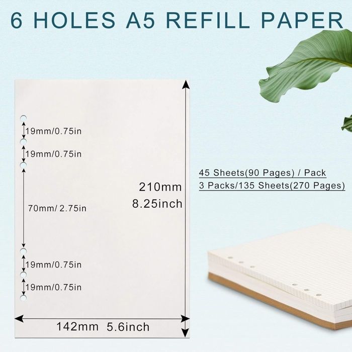 Papier de Rechange A5 Toplive Lot de 3 100GSM Epais 6 Trous 135 ...