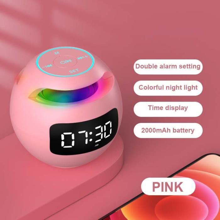 Réveil rose - parleur Bluetooth sans fil, boîte de son avec affichage ...