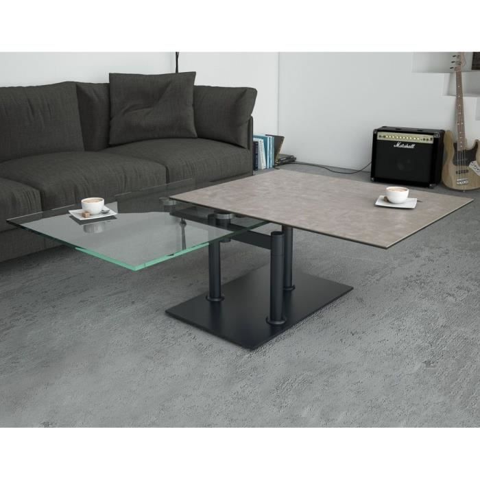 Table basse amovible 2 plateaux - céramique argile et verre - L90 x P60 ...