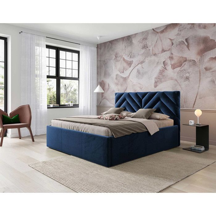 Santiago - lit coffre - 140x200 - sommier inclus - en velours - Bleu ...