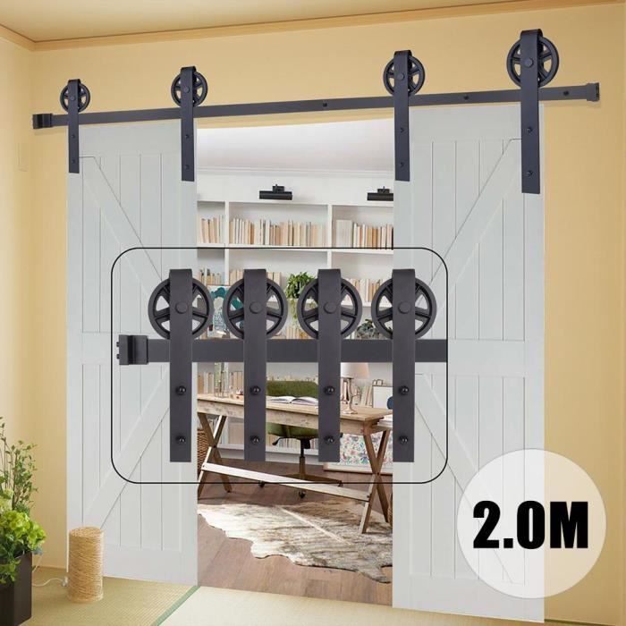 LEYSHOP 2,0M Rail Apparent de Atelier Kit Porte Coulissante à Double ...