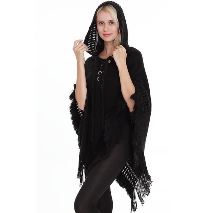 Poncho femme de marque luxe Section moyenne et longue À capuche Gland ...