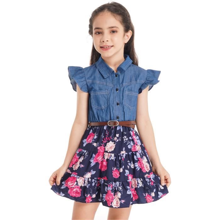 IEFIEL Robe de Plage Jean Fille Robe Été Fleurie Robe Bohême ...