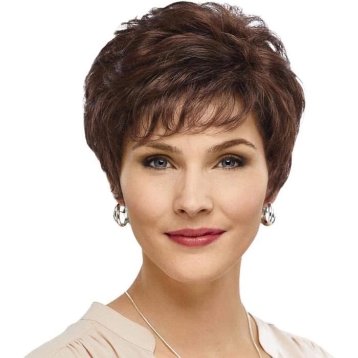 Perruques Courtes En Cheveux Humains Bruns Pour Femmes Avec Mélange De ...