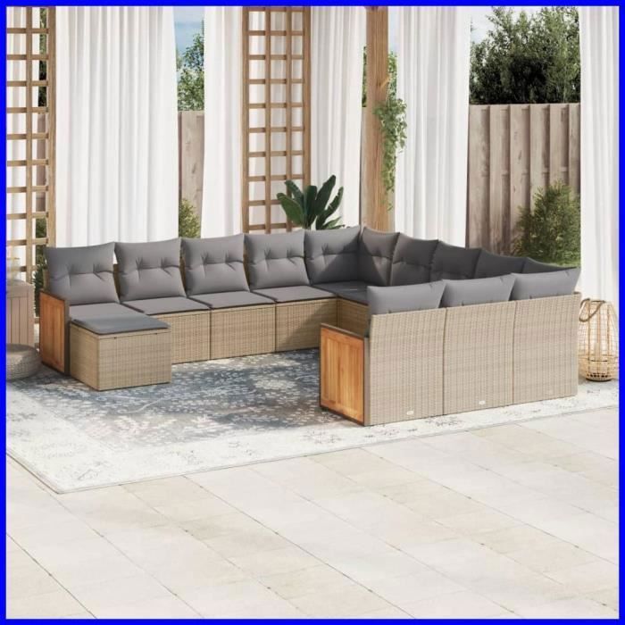 DXBK Salon de jardin avec coussins 12 pcs beige résine tressée 3260666 ...