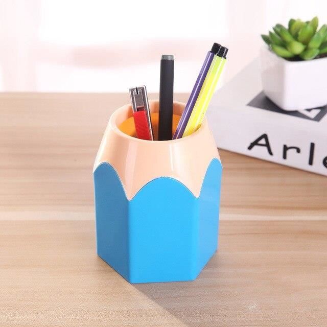 POT A CRAYON,Bleu--Porte stylo créatif en plastique, Pot à crayons ...