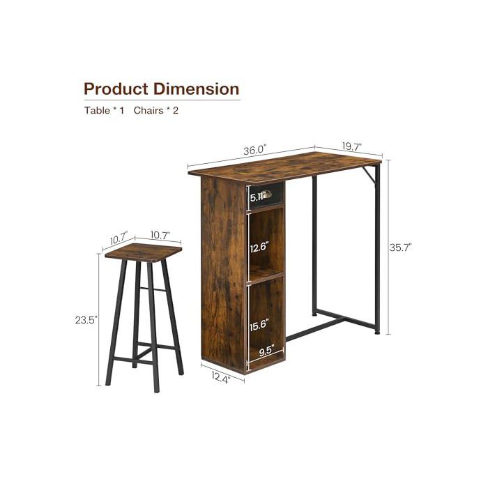Table de bar, avec tabourets de bar, en bois, avec 2 chaises, table ...