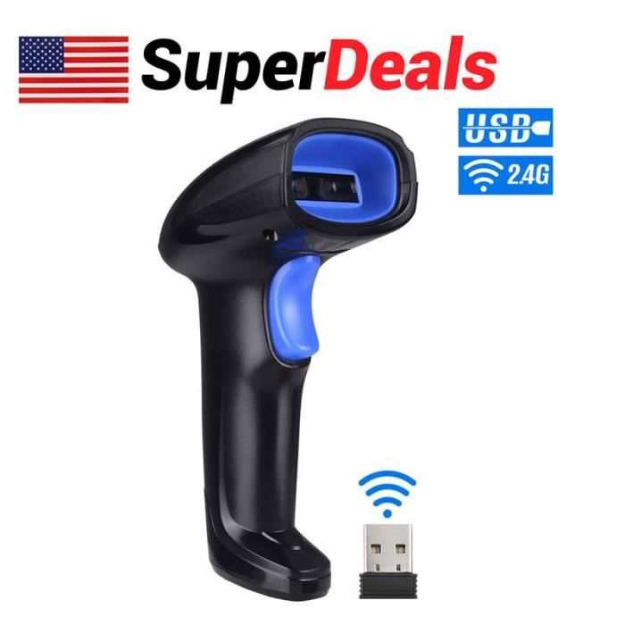 Noir-Scanner de codes-barres sans fil, lecteur de codes-barres filaire ...