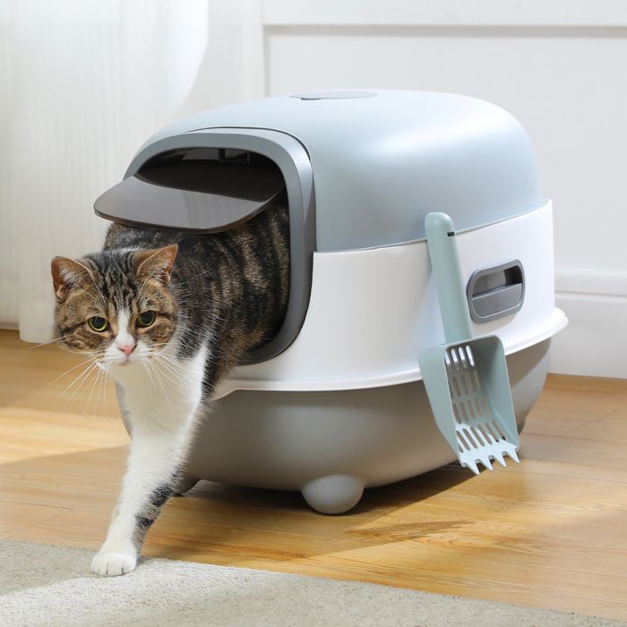 Bac à litière pour chat avec couvercle couvert, anti-éclaboussures, bac ...