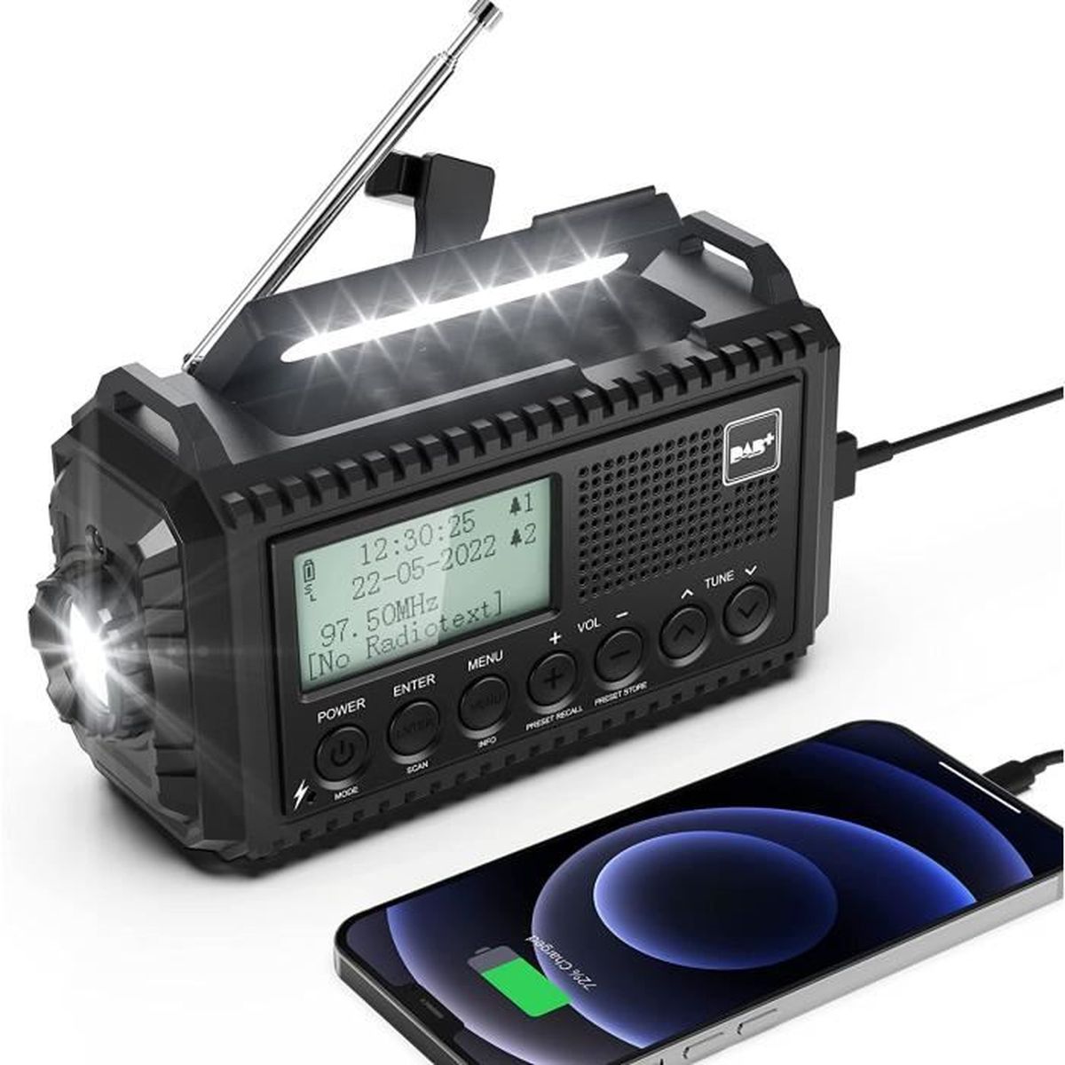 Radio Dab/FM Portable, Radio Solaire Dynamo 5000mAh, Radio Manivelle ...