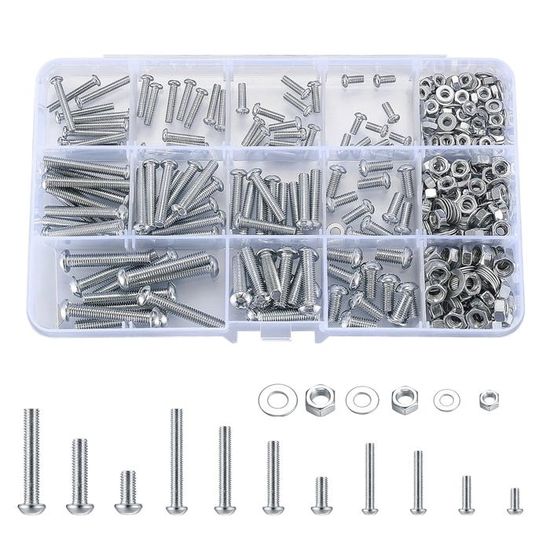 Ensemble de 330 pièces de vis à tête fraisée, écrous et rondelles, M3 M4 M5 Acier Carbone ...